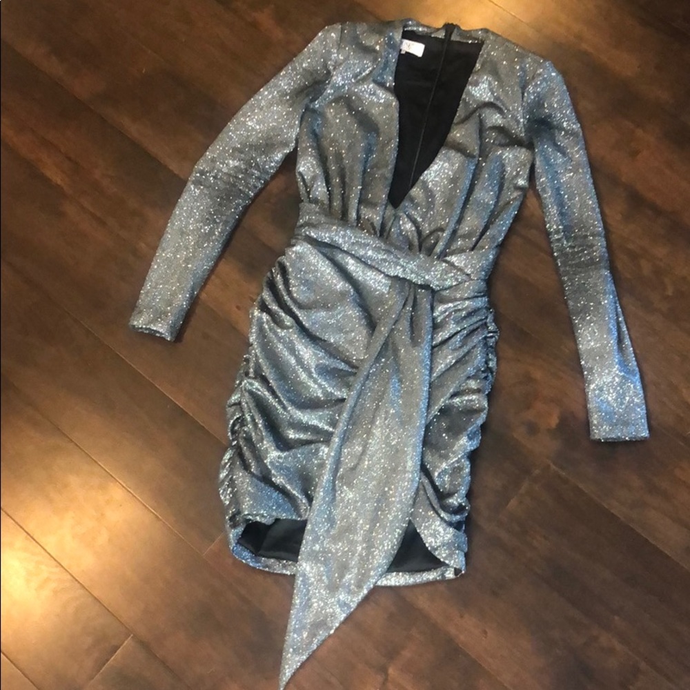 House Of Cb Silver/Blk Sparkle Mini Dress - Gem